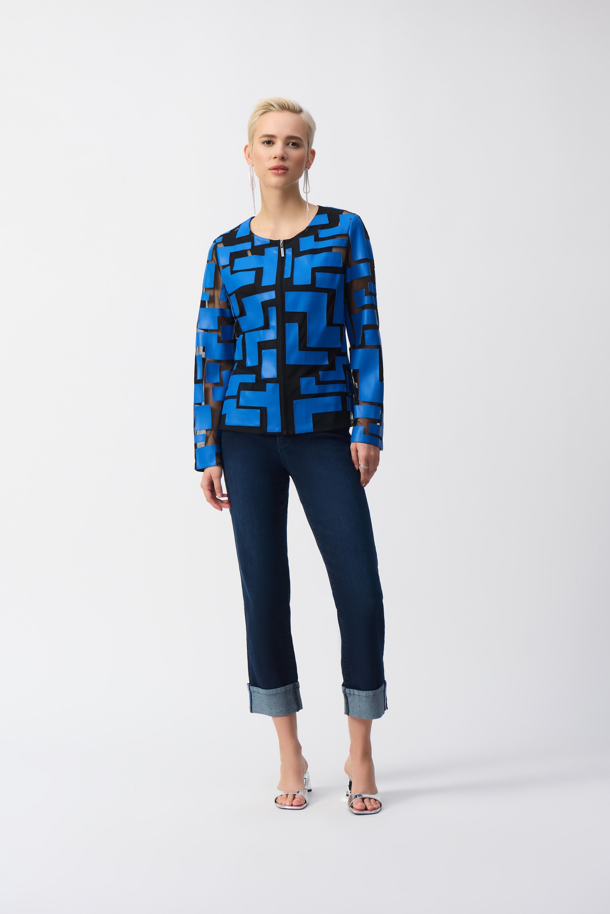 Mesh Leatherette Jacket Blue/Black – Penelope’s of Otaki